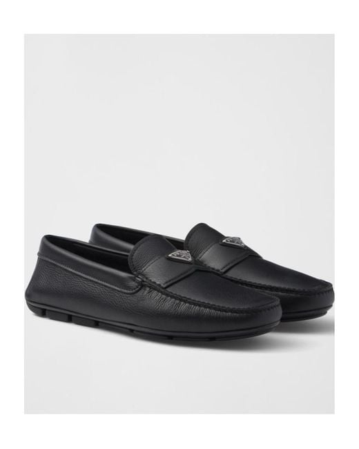 Prada Leather Driving Shoes in Black for Men | Lyst