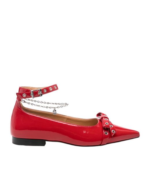 Ganni Bow-Detail Ballet Flats in Red | Lyst