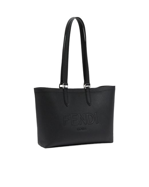Fendi Roma Logo-Embossed Leather Tote Bag in Black for Men | Lyst