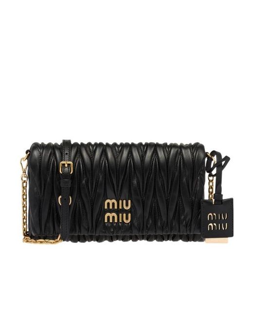 Miu Miu Matelassé Nappa Leather Shoulder Bag in Black | Lyst