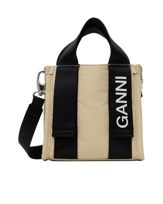 Ganni Mini Recovered Tech Tote Bag in Black | Lyst