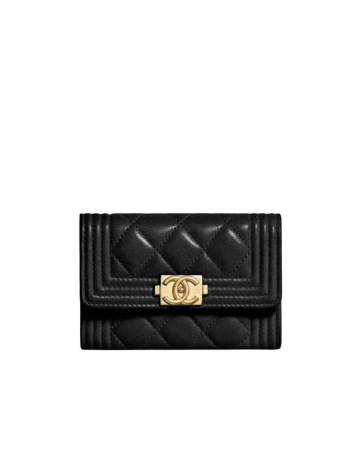 Chanel Rhombus Plaid Lychee Skin Buckle Wallet Card Bag in Black | Lyst