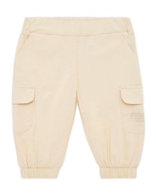 Fendi Logo-Embroidered Trousers in Natural | Lyst