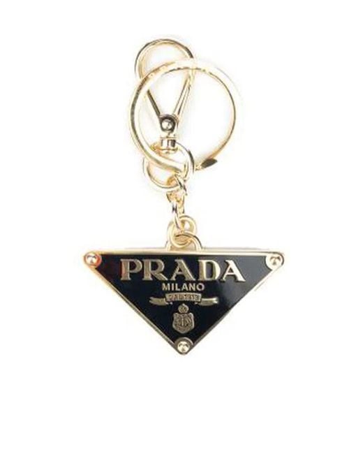 Prada Triangle Logo Pendant Key Chain in White | Lyst