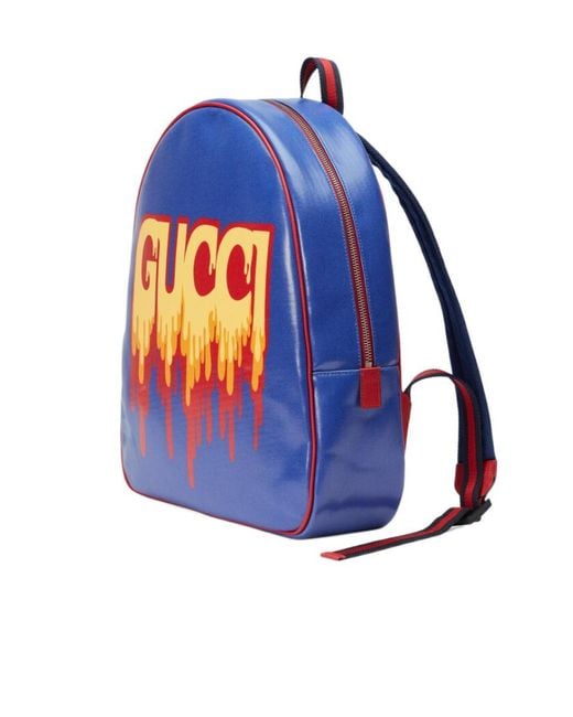 Gucci Drip Logo-Print Backpack in Blue | Lyst