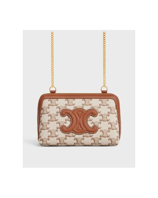 Celine Triomphe Chain Shoulder Bag in Brown | Lyst