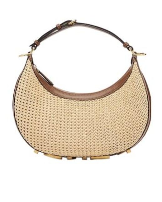 Fendi Graphy Logo Lettering Small Tote Bag in Natural | Lyst