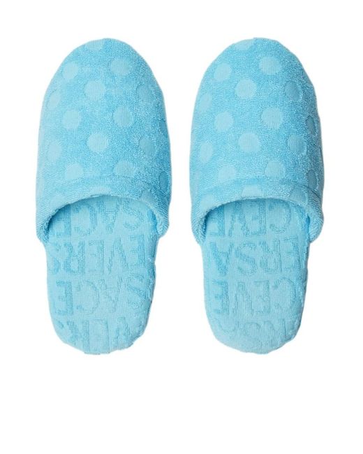 Versace Logo-Pattern Terry-Cloth Slippers in Blue for Men | Lyst