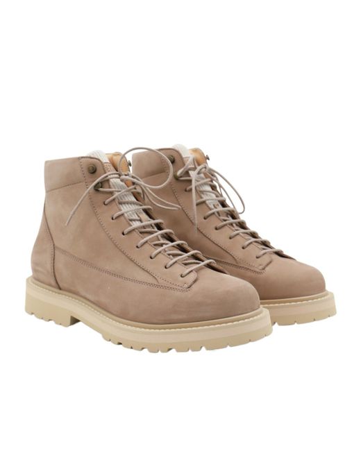 Brunello Cucinelli Logo Patch Lace-Up Ankle Boots in Brown for Men | Lyst