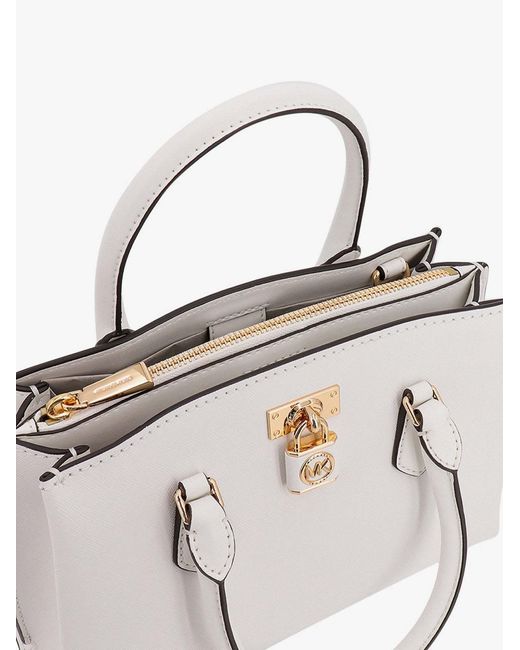 Michael Kors Saffiano Leather Padlock Tote Bag in White | Lyst