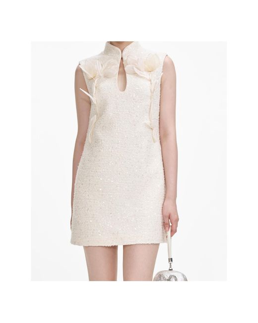 Self-Portrait Boucle Flower Pattern Mini Dress in White | Lyst