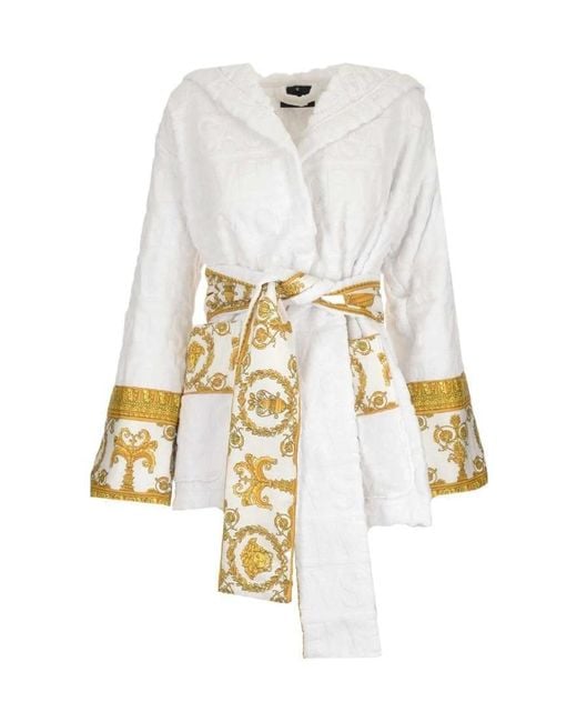 Versace Baroque Printed Belted Waist Robe in White | Lyst