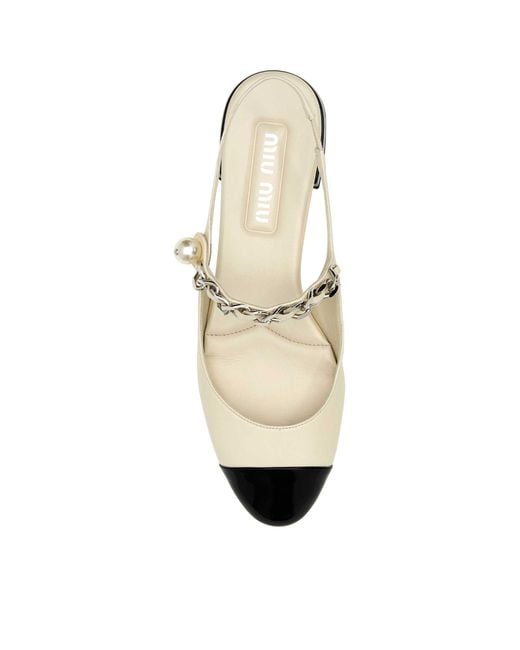 Miu Miu Chain-Detail Leather Ballerina Shoes in White | Lyst
