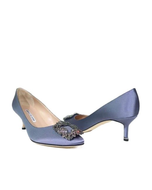 Manolo Blahnik Logo High Heels in Blue | Lyst