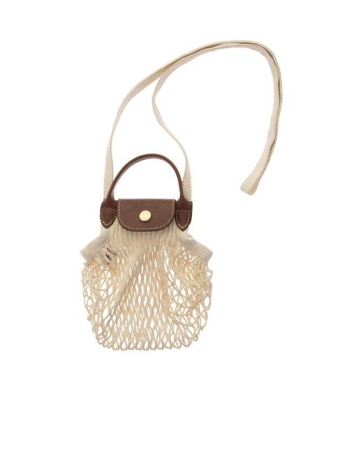 Longchamp Le Pliage Filet Knitted Mesh Cross-Body Bag in White | Lyst