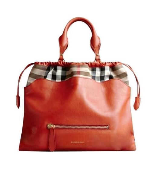 Burberry Logo Handbag in Red | Lyst