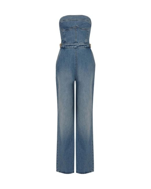 Elisabetta Franchi Bustier Denim Jumpsuit in Blue | Lyst