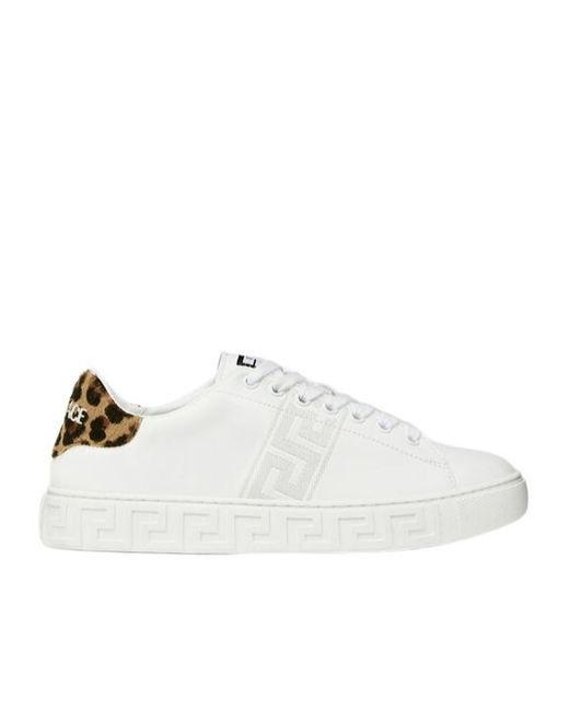 Versace Greca Leopard-Embroidered Sneakers in White | Lyst