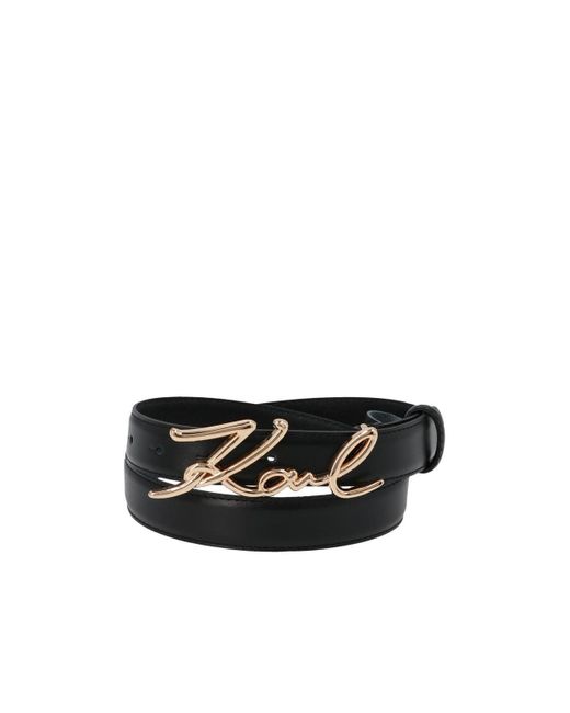 Karl Lagerfeld Cursive Logo Buckle Belt in White | Lyst