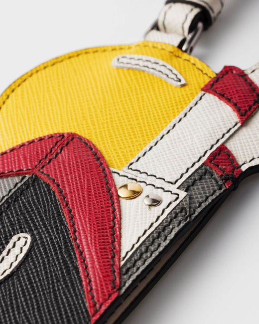 Prada Saffiano Leather Name Tag in White for Men | Lyst