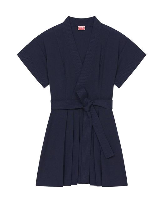 KENZO Kimono Flared Cut Mini Dress in Blue | Lyst