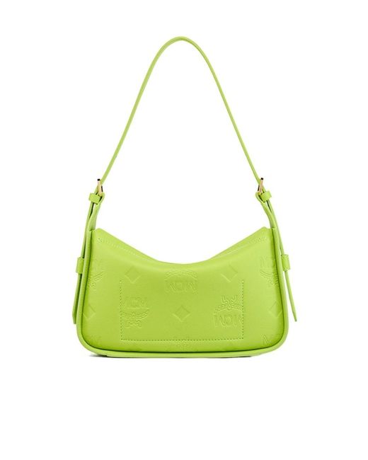MCM Monogram Embossed Fold-Over Tote Bag in Green | Lyst
