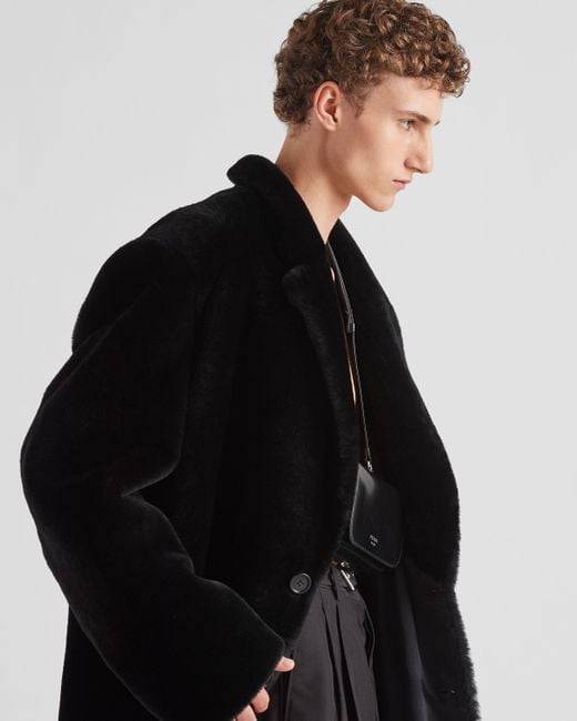 Prada Shearling Coat in Black for Men | Lyst