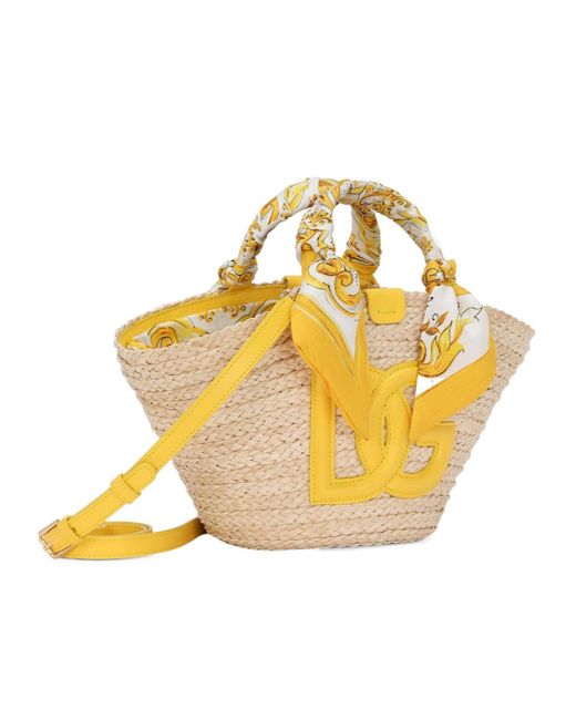 Dolce & Gabbana Small Kendra Straw Tote Bag in Metallic | Lyst