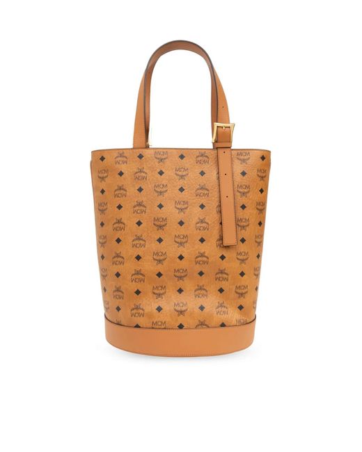 MCM Logo-Printed Tote Bag in Orange | Lyst