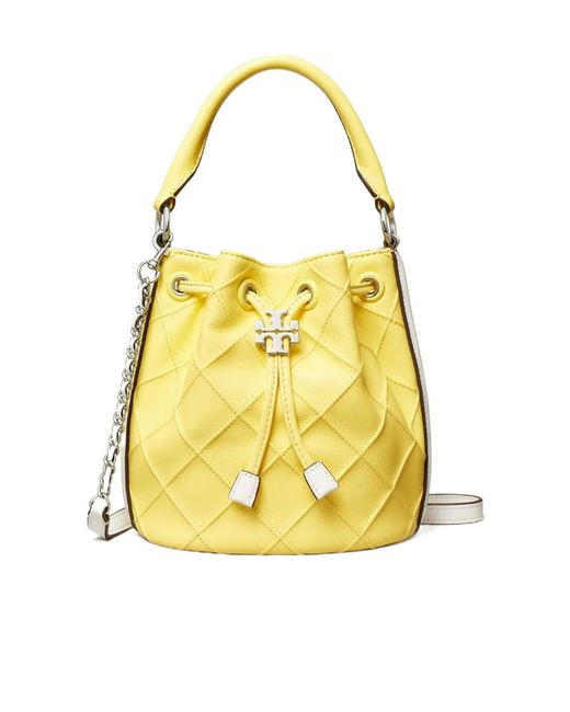 Tory Burch Calf Leather Bucket Bag in Yellow | Lyst