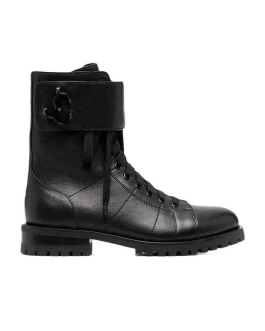 Jimmy Choo Logo Lace Up Boots in Black | Lyst
