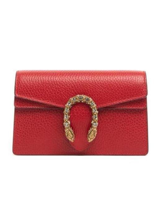 Gucci Dionysus Leather Super Mini Bag in Red | Lyst