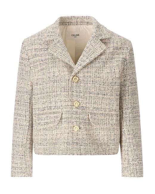 Celine Tweed Jacket in Natural | Lyst