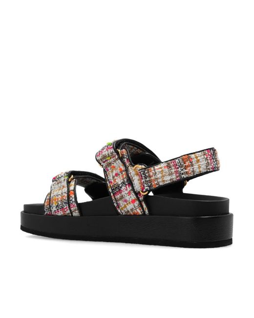 Tory Burch Bouclé-Design Touch-Strap Sandals in Black | Lyst