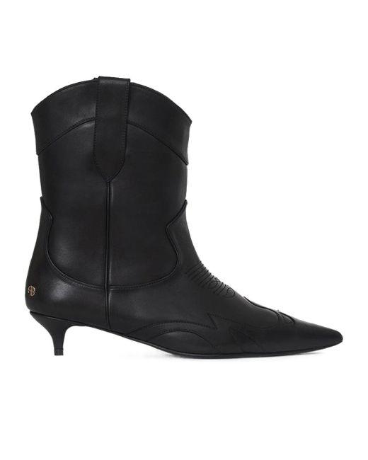 Anine Bing Rae Logo-Plaque Boots in Black | Lyst