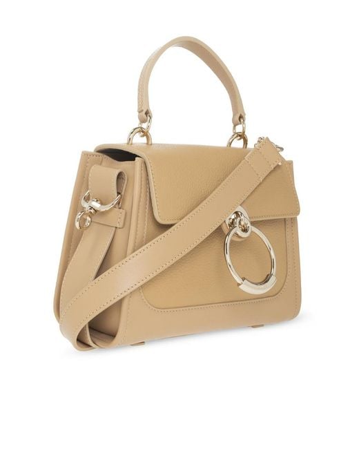 Chloé Mini Tess Grained-Leather Tote Bag in Natural | Lyst