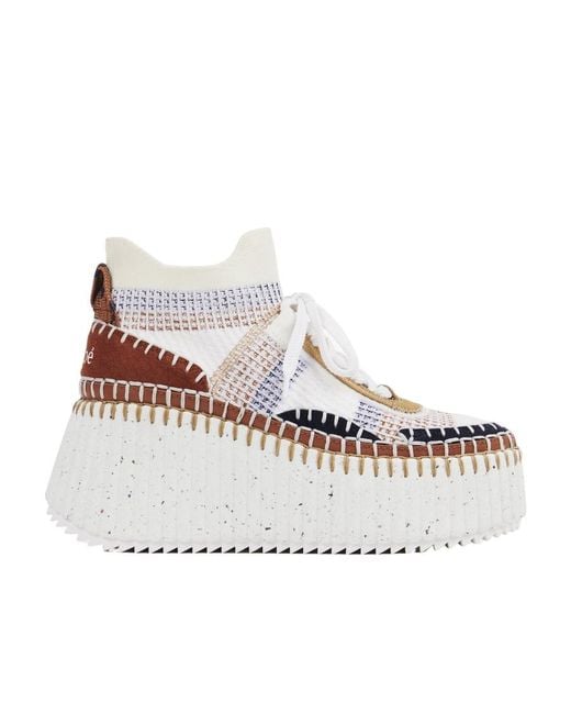 Chloé Nama 80Mm Platform Wedge Sneakers in White | Lyst