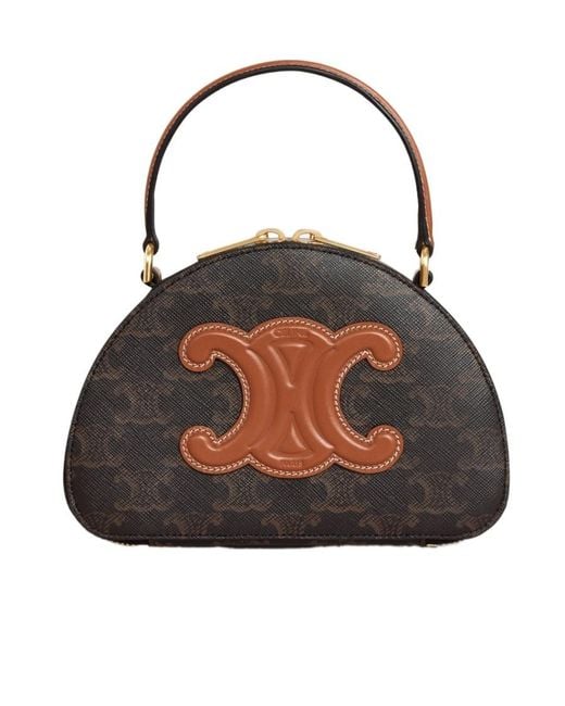 Celine Triomphe Logo Shoulder Bag in Black | Lyst