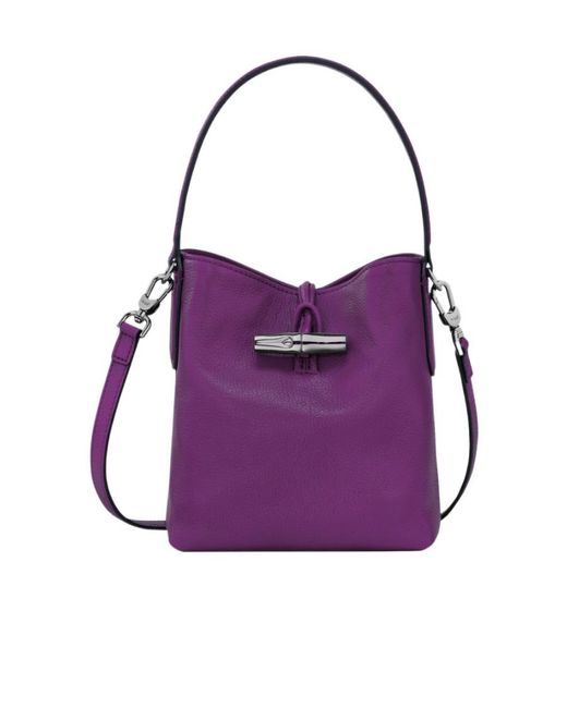 Longchamp Mini Roseau Essential Leather Bucket Bag in Purple | Lyst