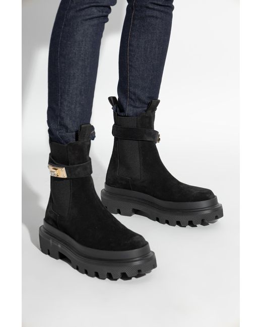 Dolce & Gabbana Dg Logo Plaque Ankle Boots in Black | Lyst