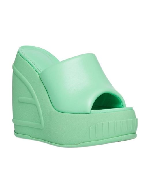 Fendi Ff Logo Embossed Platform Slides in Green | Lyst