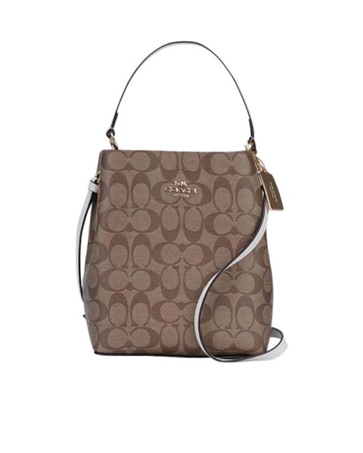 COACH Small Logo Details Shoulder Bag in Brown | Lyst