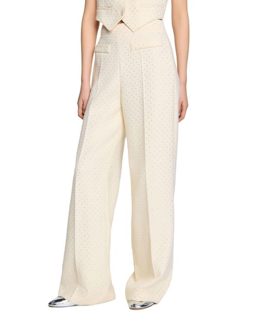 Sandro Tweed Rhinestone-Covered Pants in White | Lyst