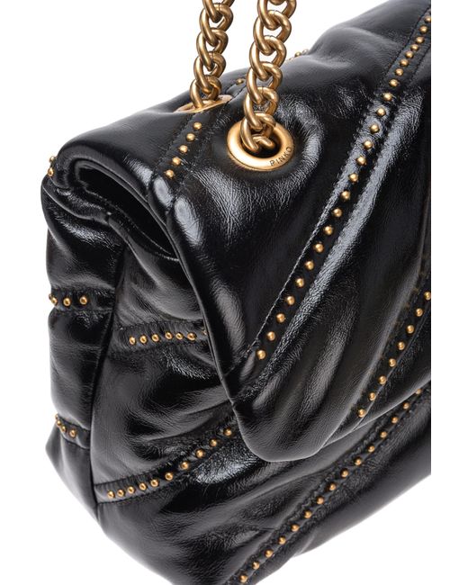 Pinko Love Puff Classic Cl Shiny Calf Microstuds in Black | Lyst