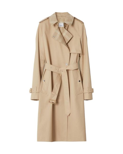 Burberry Check Panel Gabardine Trench Coat in Natural | Lyst