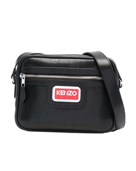 KENZO Logo-Plaque Zip-Up Crossbody Bag in Black | Lyst