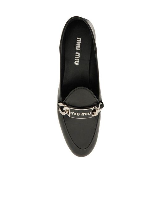 Miu Miu Metal Logo Chain Love Shoes in Black | Lyst