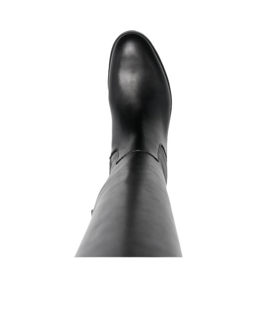 Tory Burch Logo-Embossed Tall Leather Boots in Black | Lyst