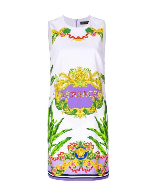 Versace Iconic Printed Dress in White | Lyst