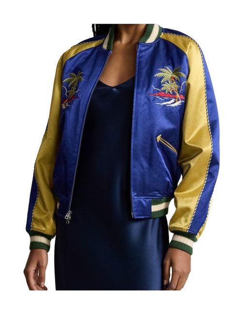 Polo Ralph Lauren Embroidery Pilot Jacket in Blue | Lyst